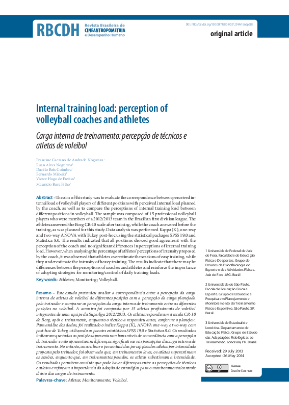 (PDF) Internal training load: perception of volleyball coaches and athletes