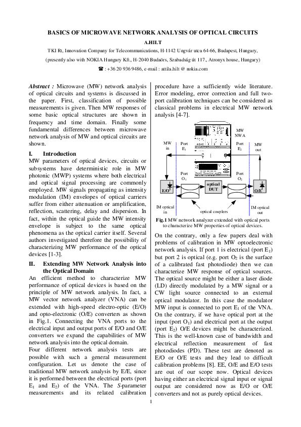 (PDF) Basics of Microwave Network Analysis of Optical Circuits