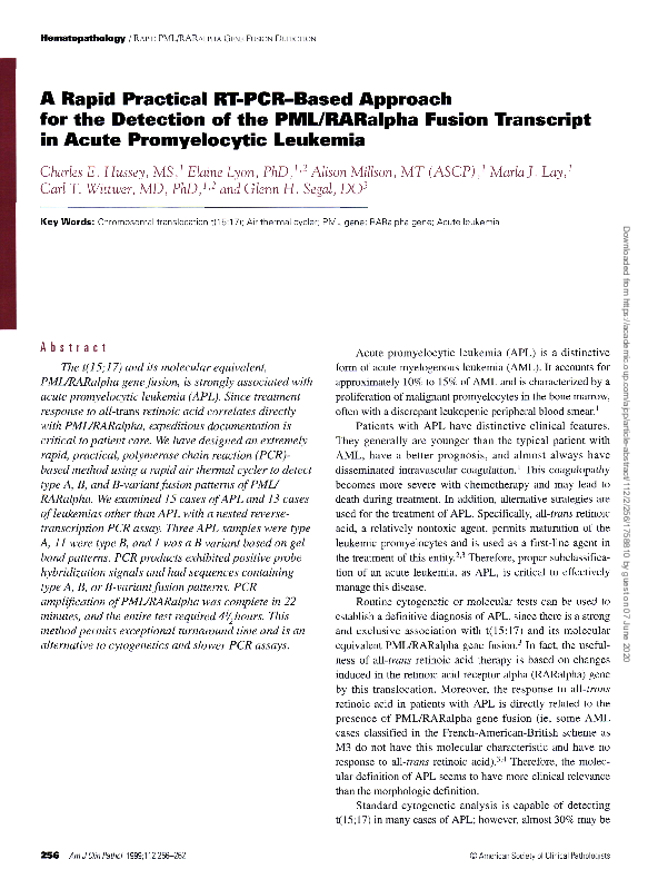 (PDF) Rapid RT-PCR for PML/RAR Alpha in APL