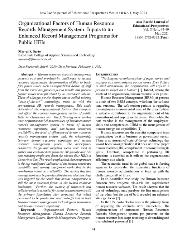 (PDF) Organizational Factors of Human Resource Records Management ...