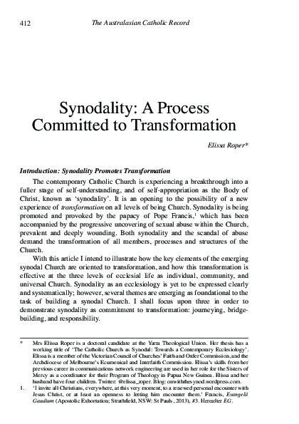 (PDF) Synodality: A Process Committed to Transformation