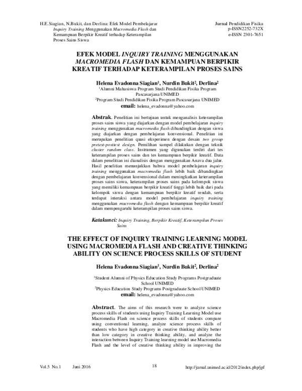 (PDF) The Effect of Inquiry Training Learning Model Using Macromedia Flash and Creative Thinking ...