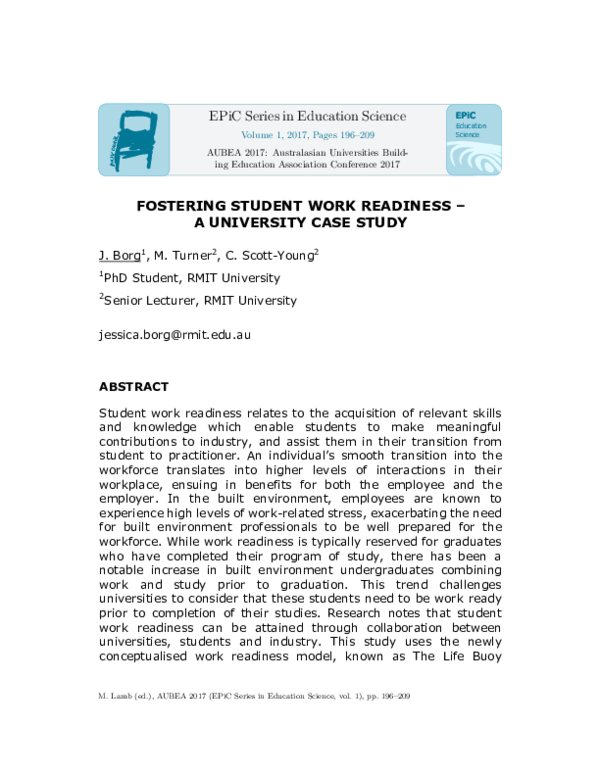 (PDF) Fostering Student Work Readiness – a University Case Study