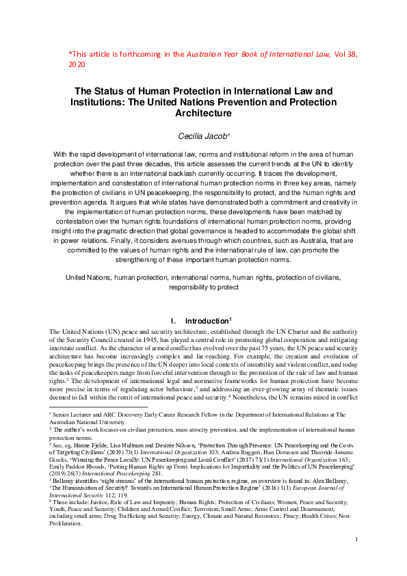 (PDF) The Status of Human Protection in International Law and ...
