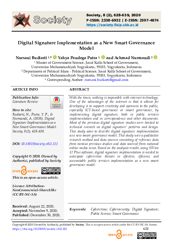 (PDF) Digital Signature Implementation as a New Smart Governance Model