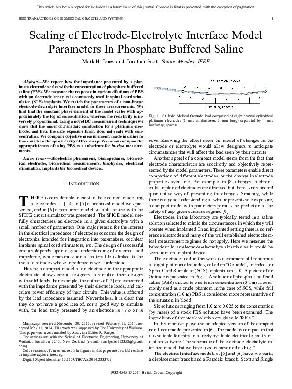 (PDF) Scaling of Electrode-Electrolyte Interface Model Parameters In ...