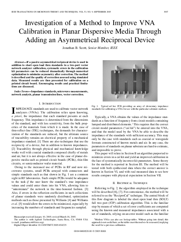 Pdf Investigation Of A Method To Improve Vna Calibration In Planar Dispersive Media Through