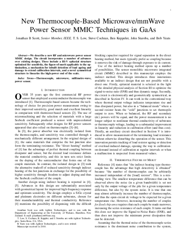 (PDF) New Thermocouple-Based Microwave/Millimeter-Wave Power Sensor MMIC Techniques in GaAs