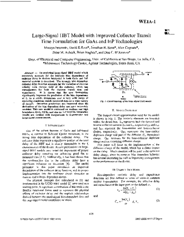 Pdf Large Signal Hbt Model With Improved Collector Transit Time