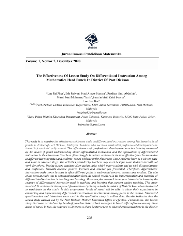 (PDF) The Effectiveness Of Lesson Study On Differentiated Instruction Among Mathematics Head ...