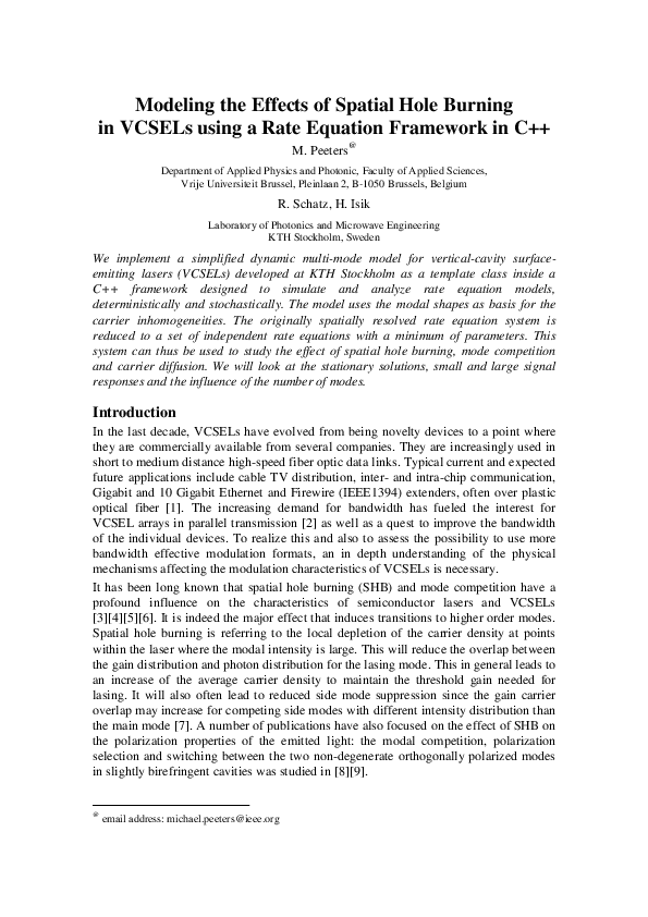 (PDF) Modeling the Effects of Spatial Hole Burning in VCSELs using a Rate Equation Framework in C