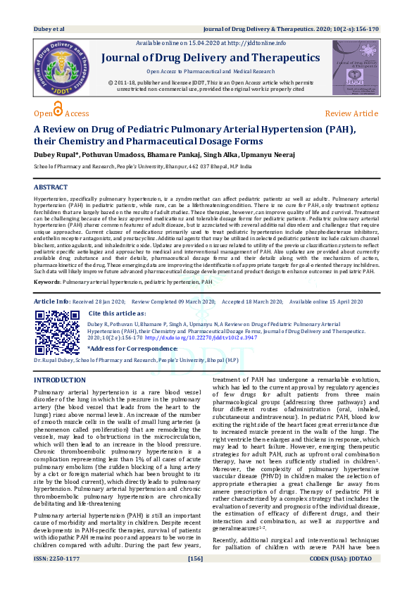 (PDF) A Review on Drug of Pediatric Pulmonary Arterial Hypertension ...