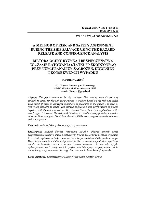 (PDF) A Method of Risk and Safety Assessment During the Ship Salvage ...