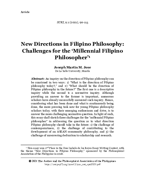 (PDF) New Directions in Filipino Philosophy: Challenges for the ...