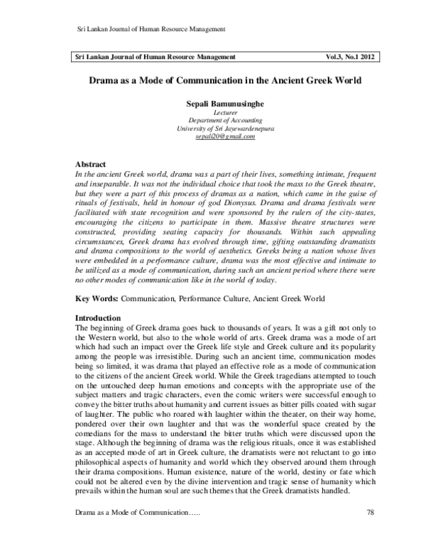 (PDF) Drama as a Mode of Communication in the Ancient Greek World