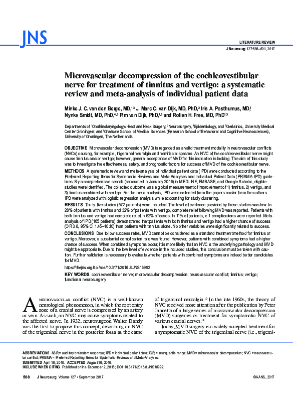 (PDF) Microvascular decompression of the cochleovestibular nerve for ...