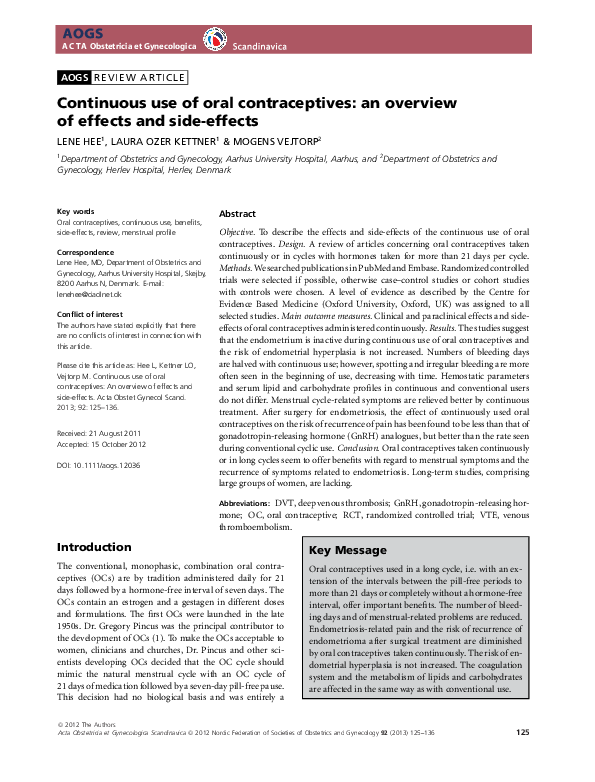 (PDF) Continuous use of oral contraceptives: an overview of effects and ...