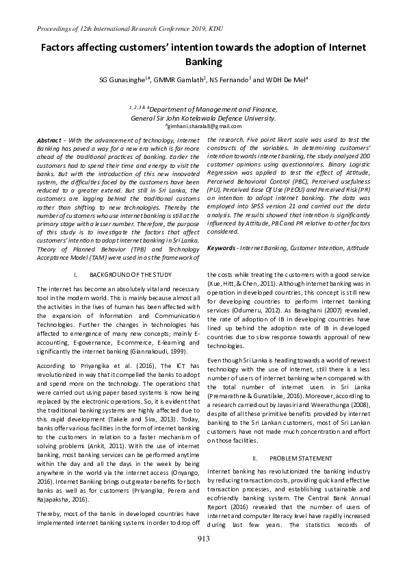 (PDF) Factors Affecting Customers’ Intention towards the Adoption of Internet Banking