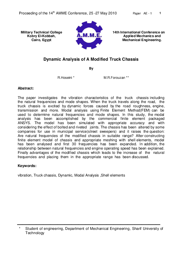 (PDF) Dynamic Analysis of A Modified Truck Chassis