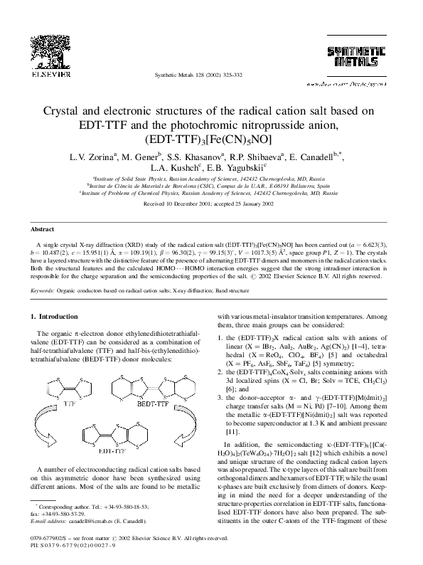(PDF) Crystal and electronic structures of the radical cation salt ...