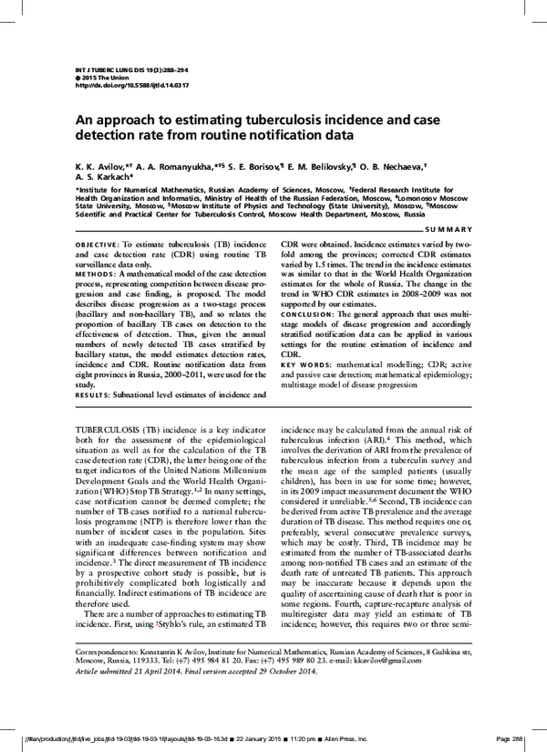 (PDF) An approach to estimating tuberculosis incidence and case ...