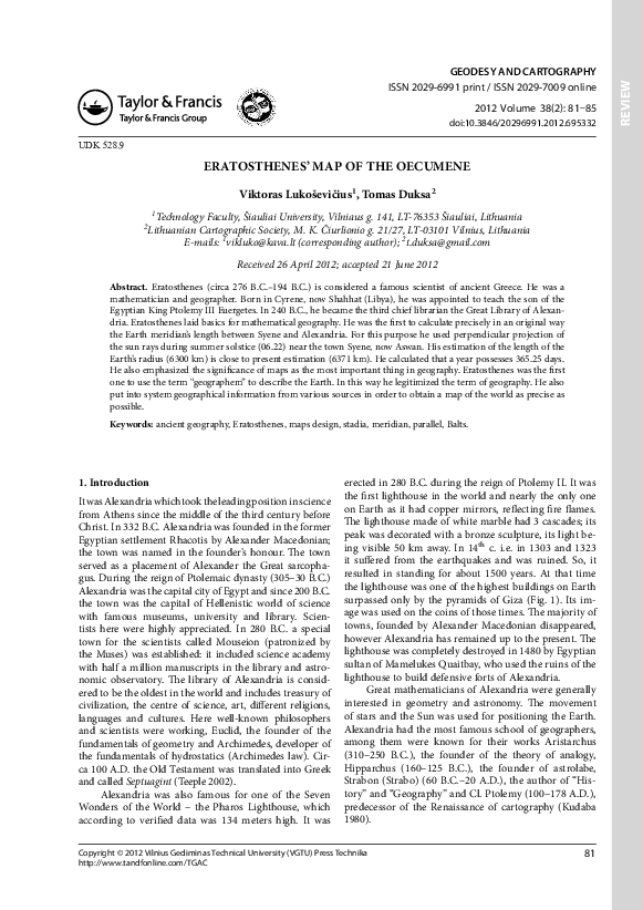 (PDF) Eratosthenes’ map of the oecumene