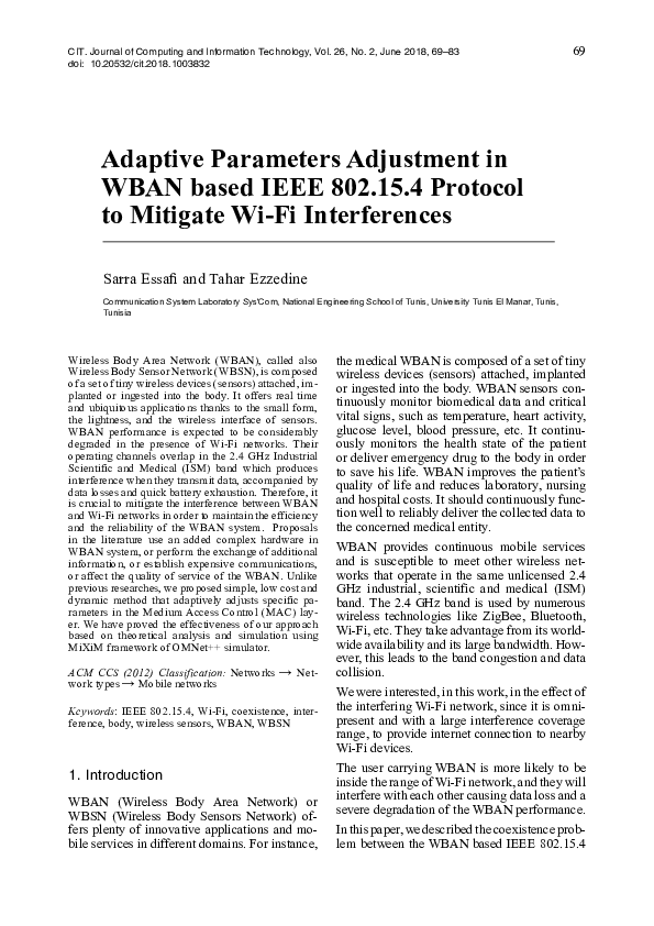 (PDF) Adaptive Parameters Adjustment in WBAN based IEEE 802.15.4 ...