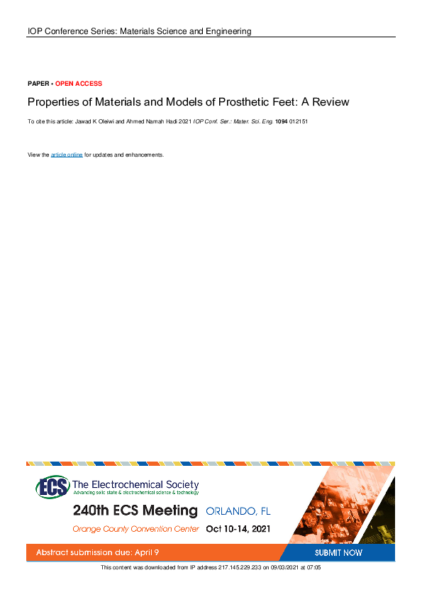 (PDF) Properties of Materials and Models of Prosthetic Feet: A Review