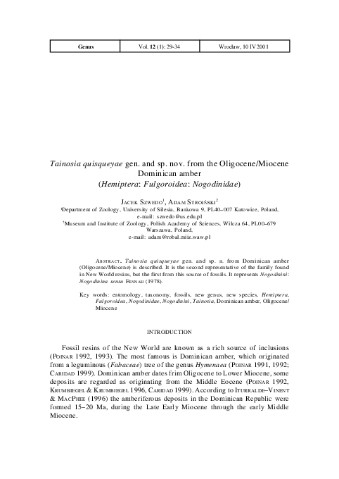 (PDF) Tainosia quisqueyae gen. and sp. nov. from the Oligocene/Miocene ...