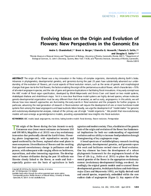 (PDF) Evolving Ideas on the Origin and Evolution of Flowers: New ...