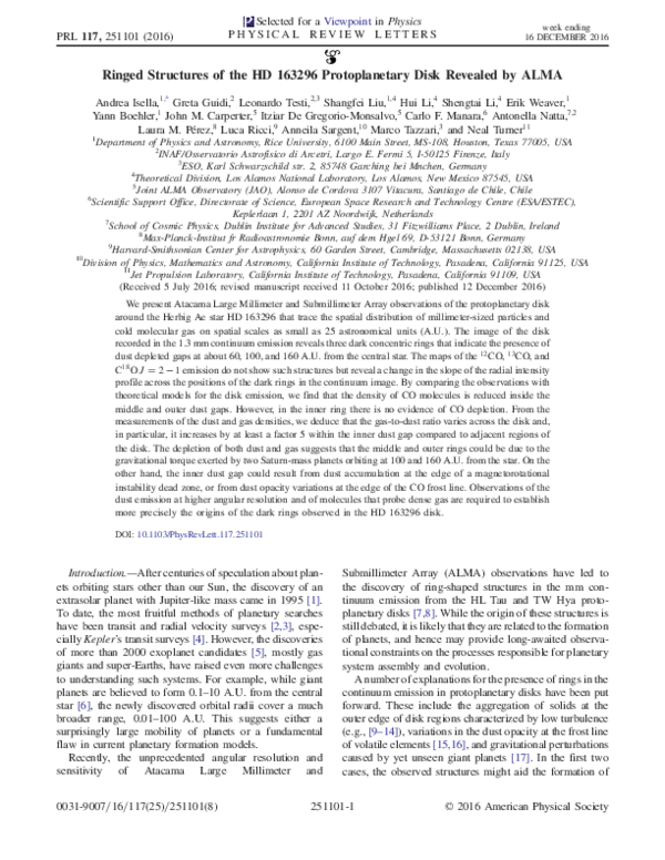 (PDF) Ringed Structures of the HD 163296 Protoplanetary Disk Revealed ...