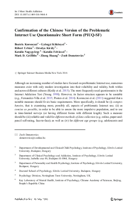 (PDF) Confirmation of the Chinese Version of the Problematic Internet ...