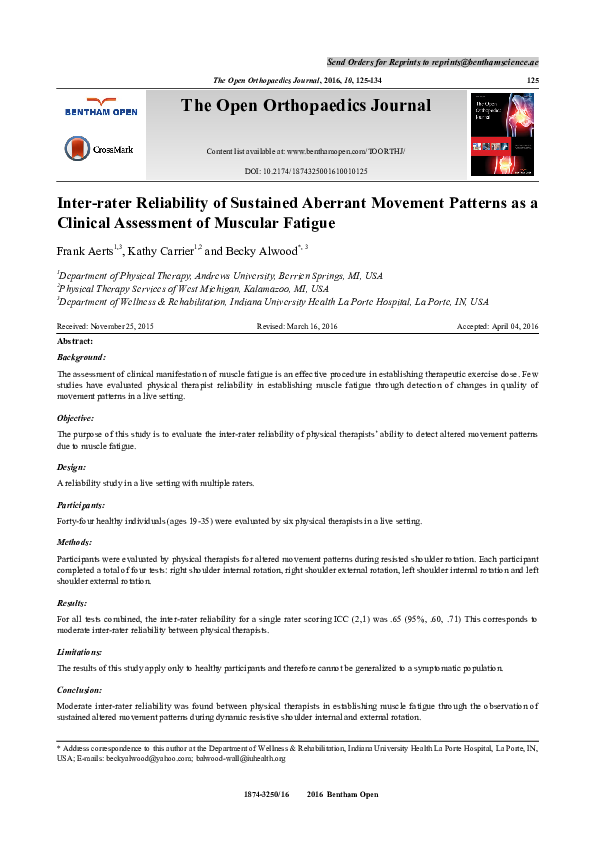(PDF) Inter-rater Reliability of Sustained Aberrant Movement Patterns ...