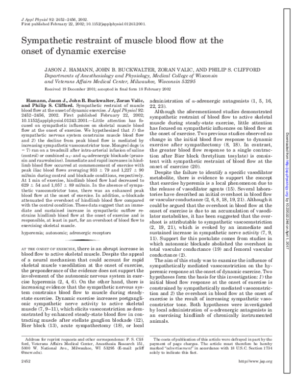 (PDF) Sympathetic restraint of muscle blood flow at the onset of ...
