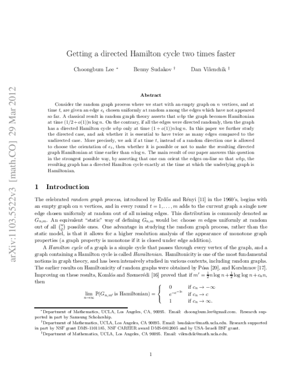 (PDF) Getting directed Hamilton cycle twice faster