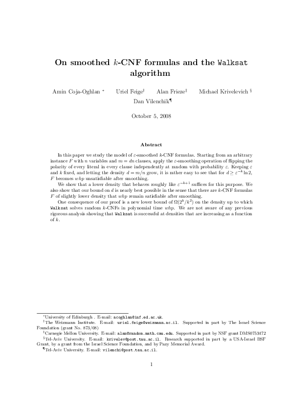 (PDF) On smoothed k -CNF formulas and the Walksat algorithm