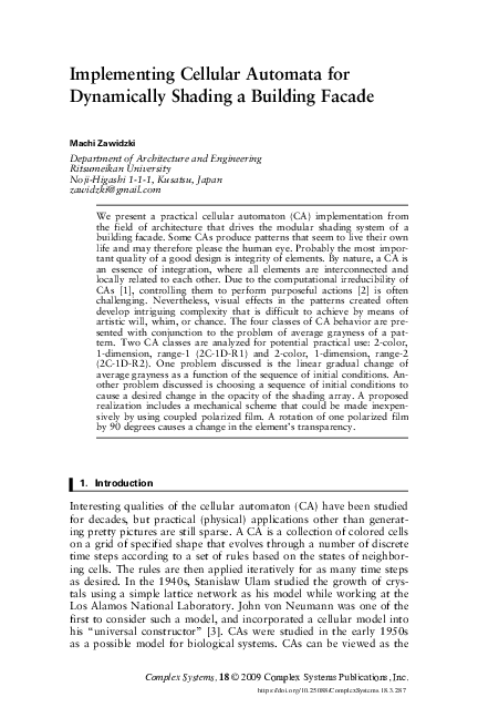 (PDF) Implementing Cellular Automata for Dynamically Shading a Building Facade
