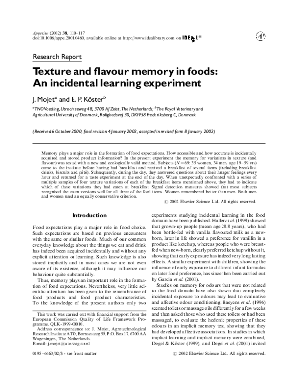 (PDF) Texture and flavour memory in foods: An incidental learning ...