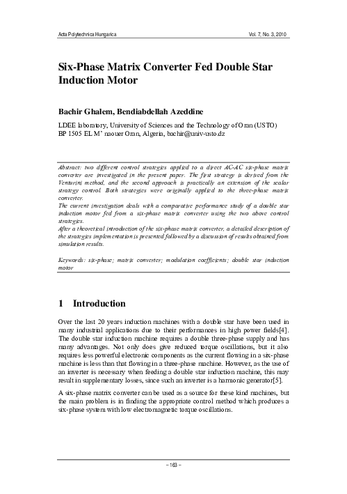 (PDF) Scalar Control for Six Phase Matrix Converter Fed Double Star ...