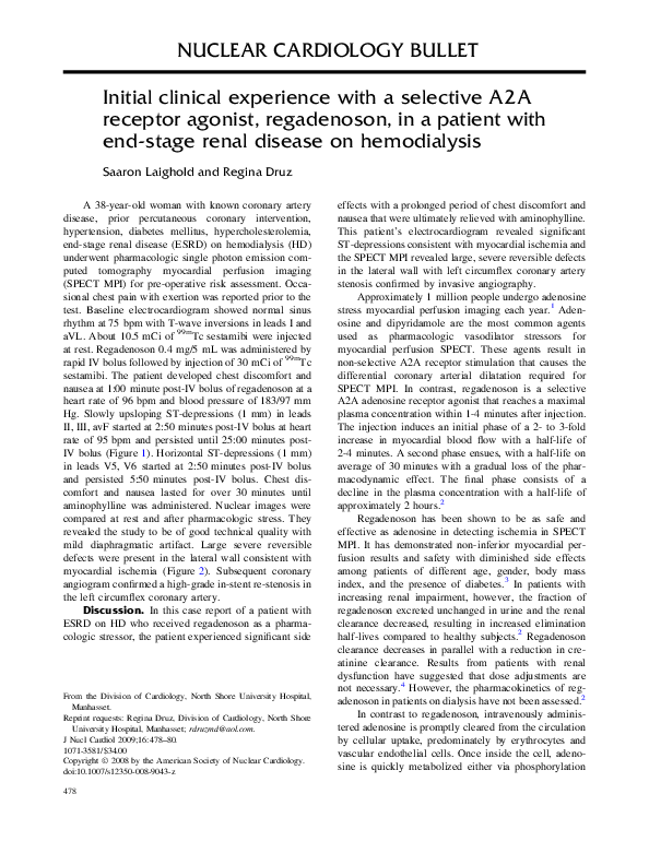 (PDF) Initial clinical experience with a selective A2A receptor agonist ...
