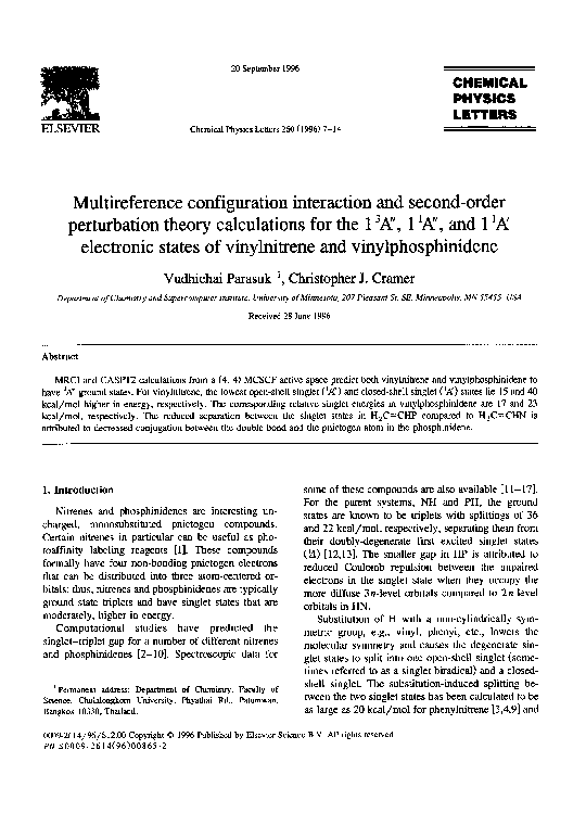 (PDF) Multireference configuration interaction and second-order perturbation theory calculations ...