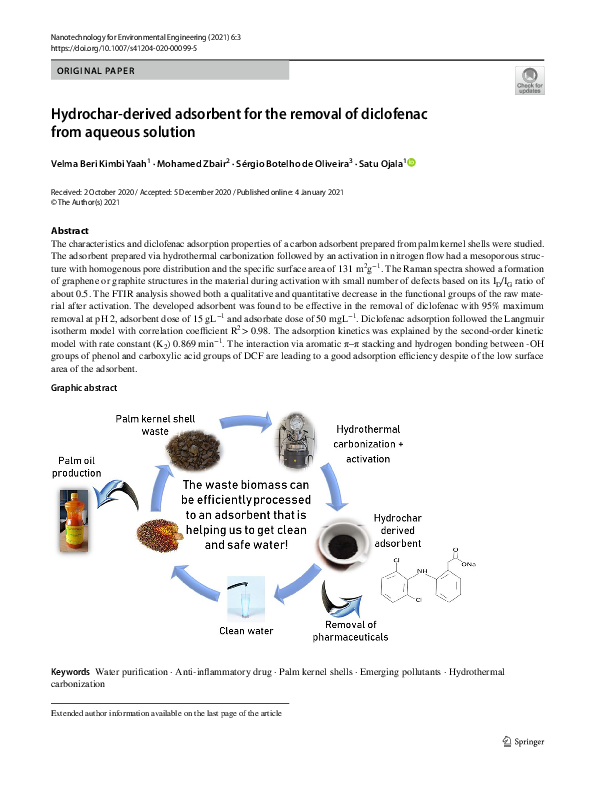 (PDF) Hydrochar-derived adsorbent for the removal of diclofenac from aqueous solution