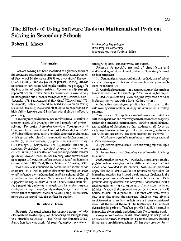 (PDF) The Effects of Using Software Tools on Mathematical Problem ...