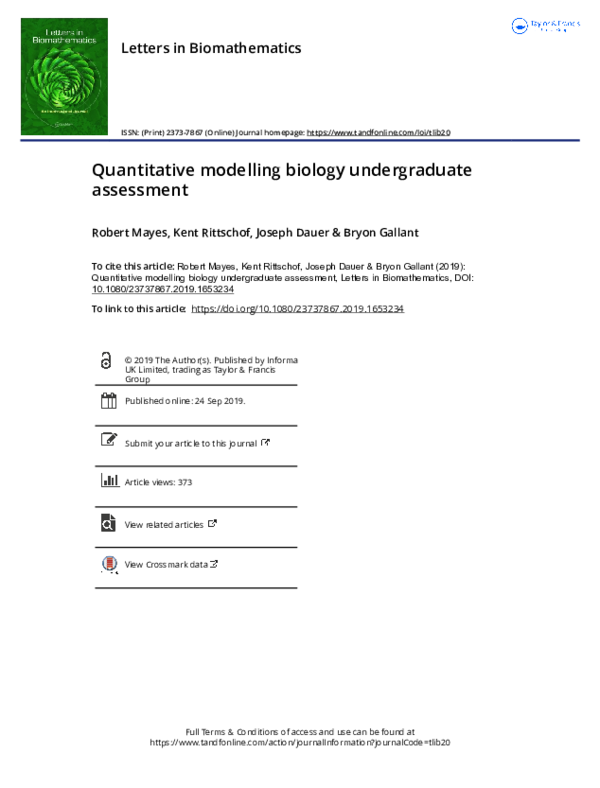 (PDF) Quantitative modelling biology undergraduate assessment