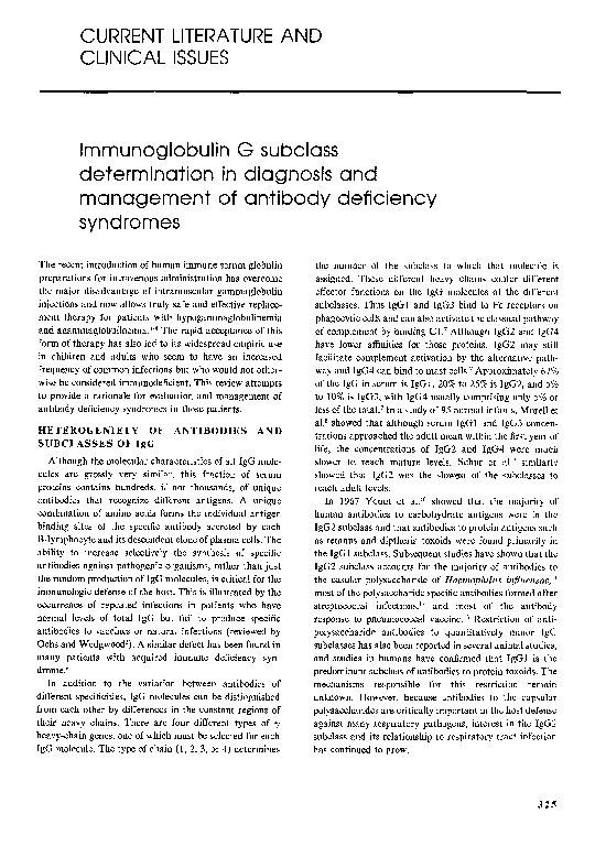 (PDF) Immunoglobulin G subclass determination in diagnosis and ...