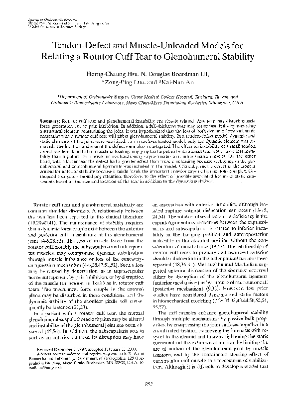 (PDF) Tendon-defect and muscle-unloaded models for relating a rotator ...