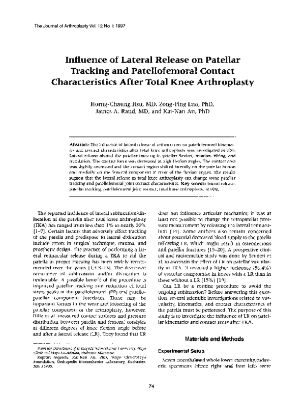 (PDF) Influence of lateral release on patellar tracking and ...