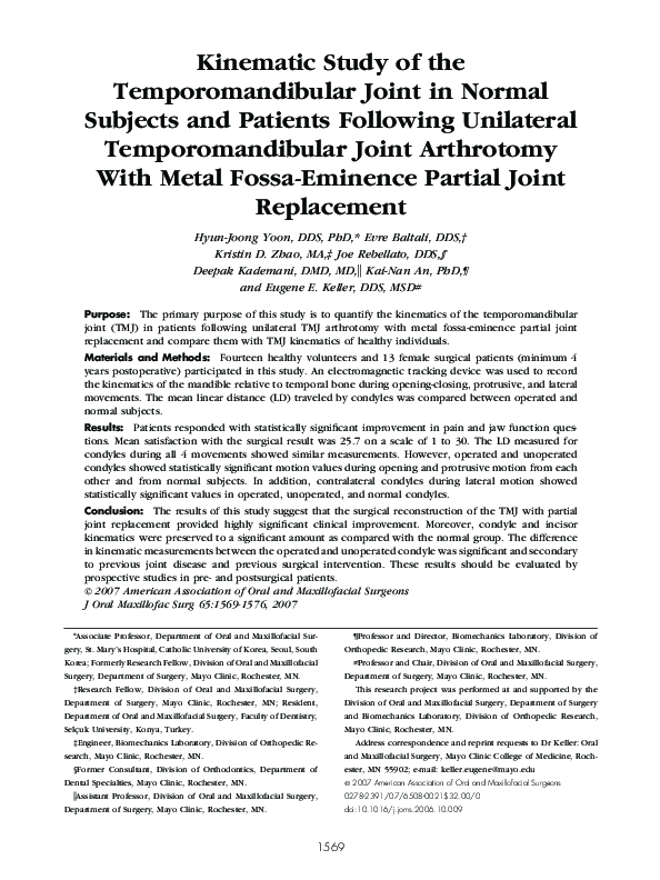 (PDF) Kinematic Study of the Temporomandibular Joint in Normal Subjects ...