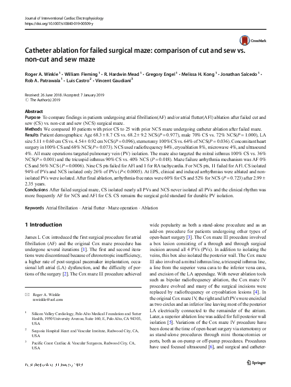 (PDF) Catheter ablation for failed surgical maze: comparison of cut and ...