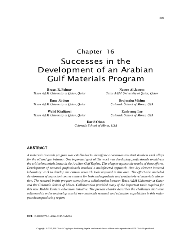 (PDF) Successes in the Development of an Arabian Gulf Materials Program